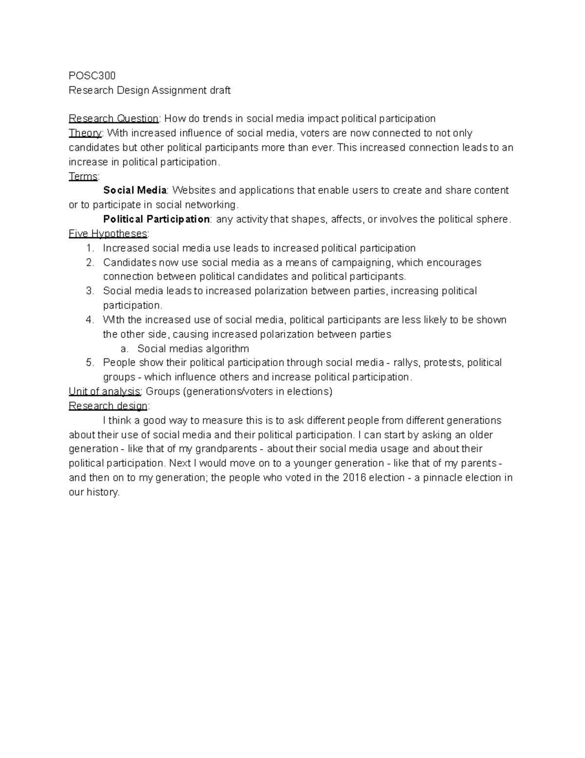 Research Design Assignment draft - posc300 spring 2019 - POSC Research ...