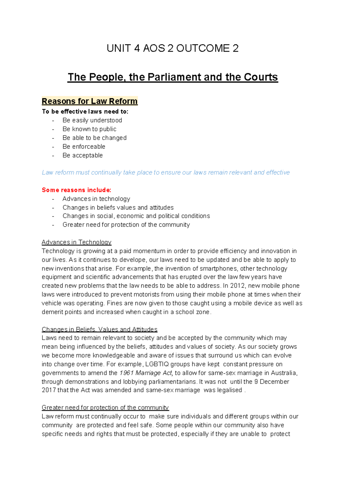 Legal Studies Unit 4.2.2 - UNIT 4 AOS 2 OUTCOME 2 The People, the ...