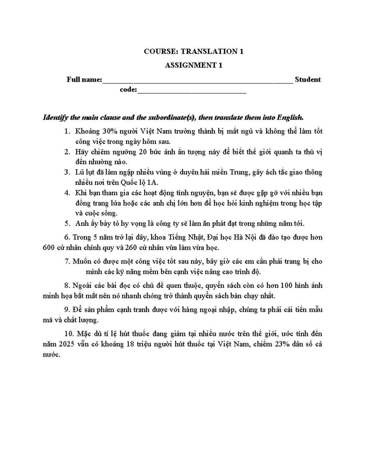 Portfolio 1 - eee - COURSE: TRANSLATION 1 ASSIGNMENT 1 Full - Studocu