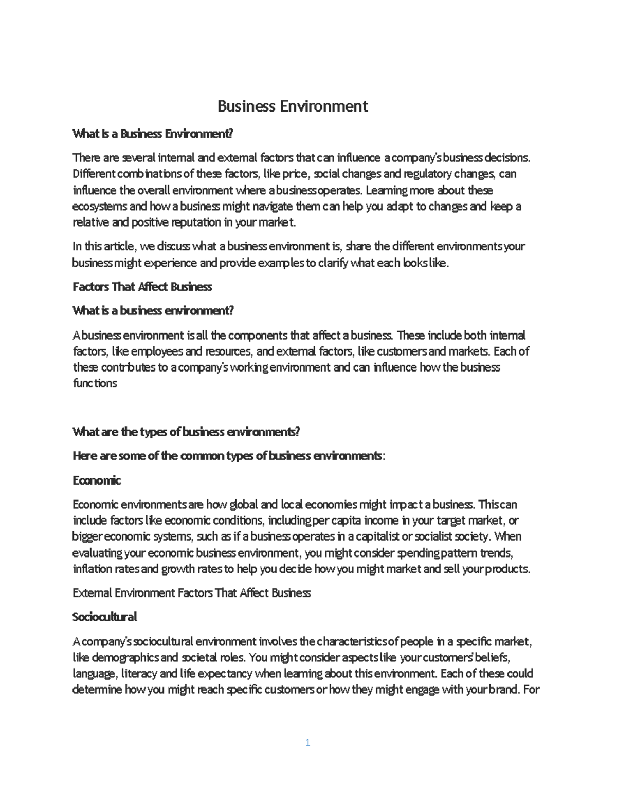 Business Environment - Business Environment What Is a Business ...