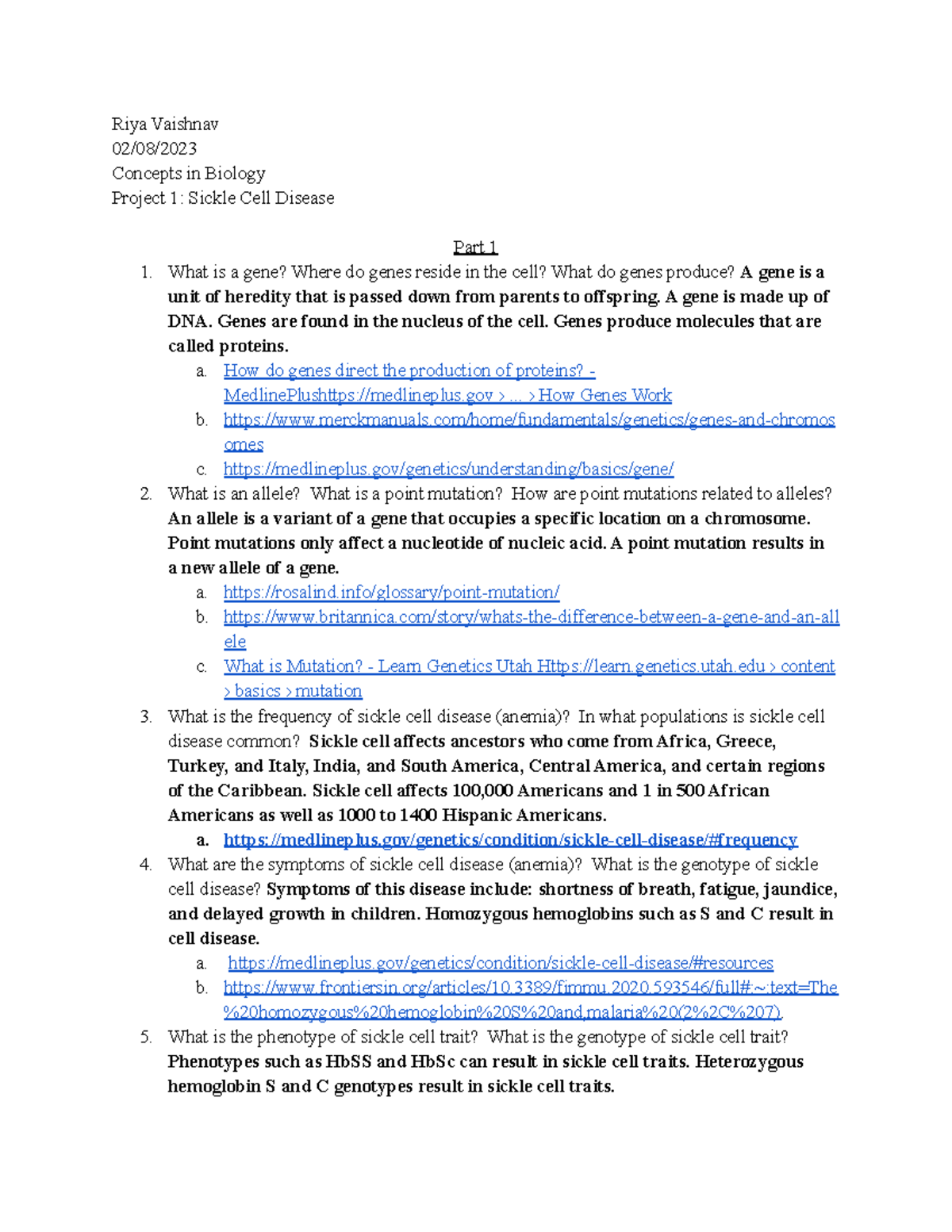 Project 1 Sickle Cell Disease - Riya Vaishnav 02/08/ Concepts in ...