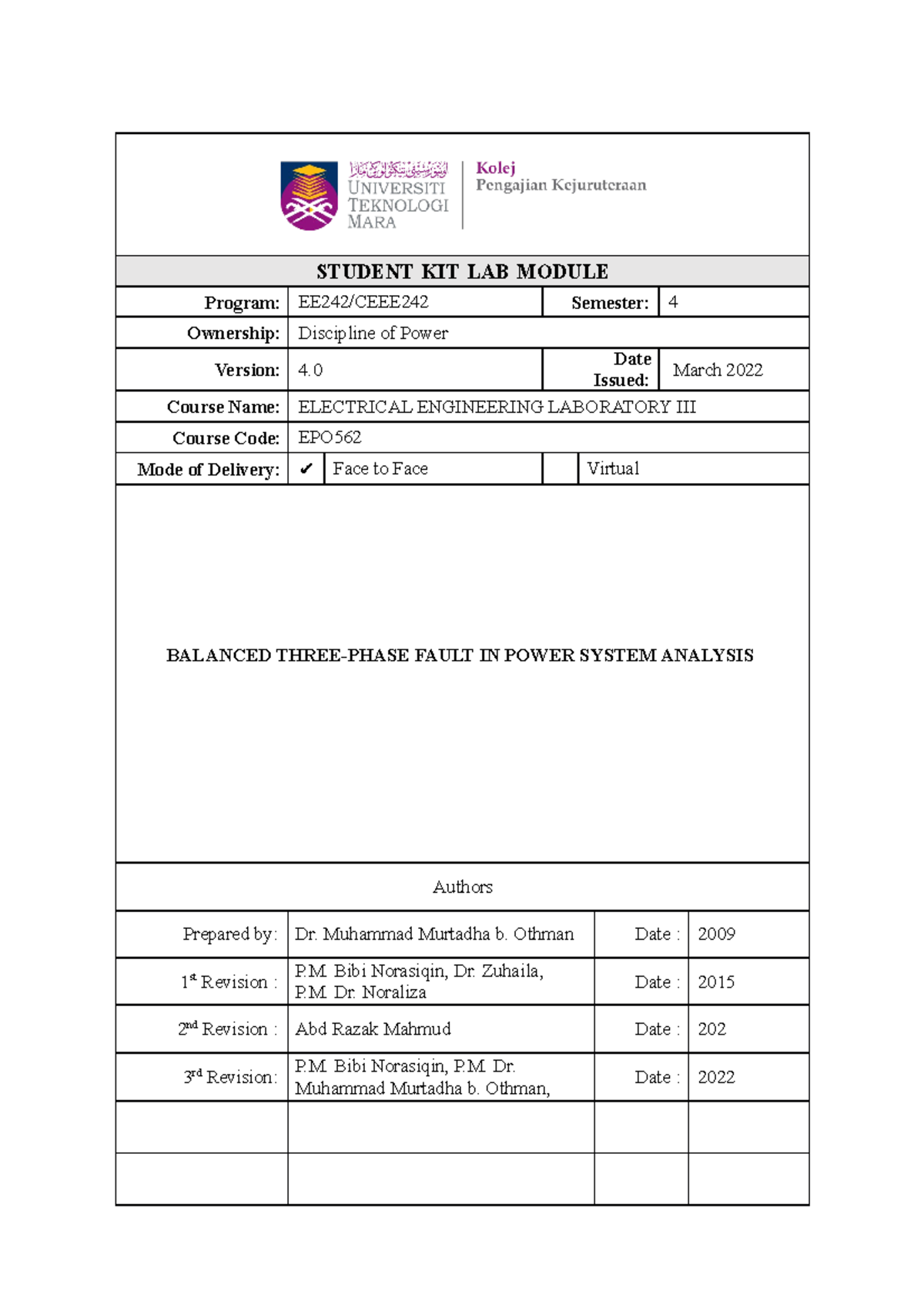 Front PEGE - experiment for sem 4 unsymmetrical faults and mho directional distance relay ...