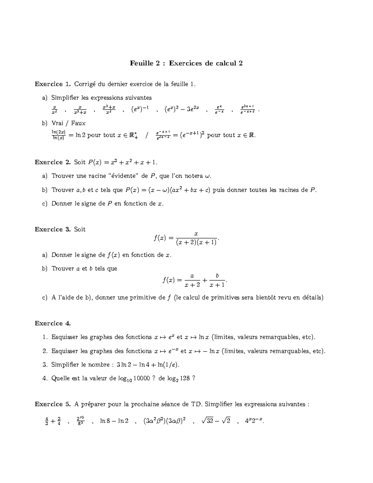 02-Ex Calcul BIS - Exercices - Feuille 2 : Exercices de calcul 2 ...