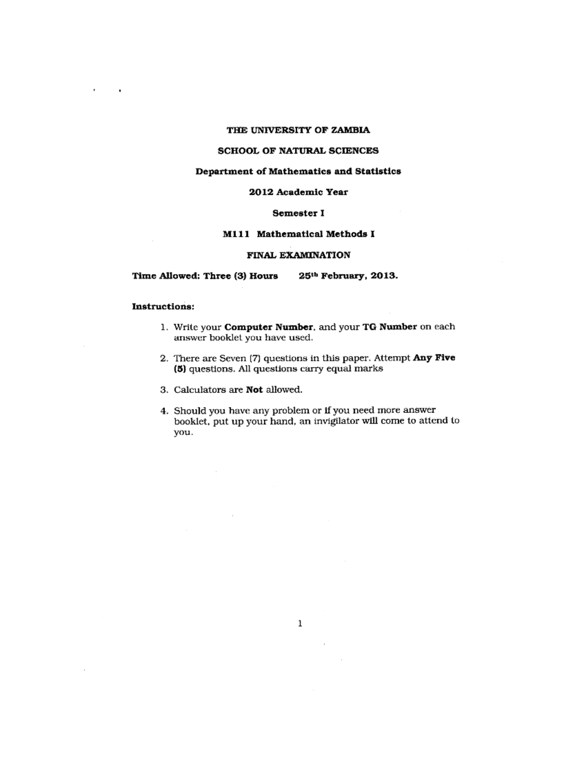 2011 mathematics method 1 - Introduction to mathematics - Studocu