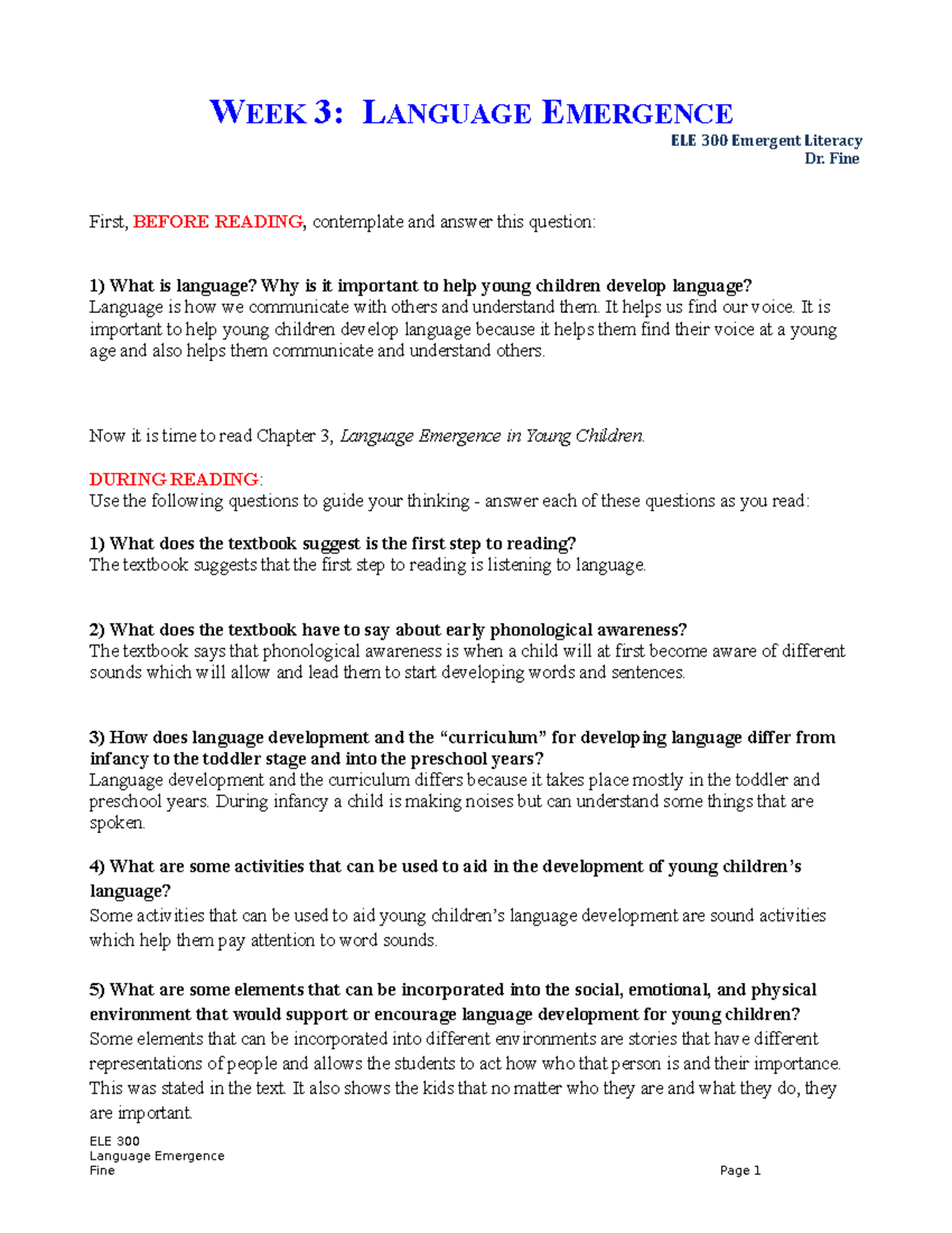 Learning Module 3 Reading Guide Language Emergence Ch. 3 - WEEK 3 ...