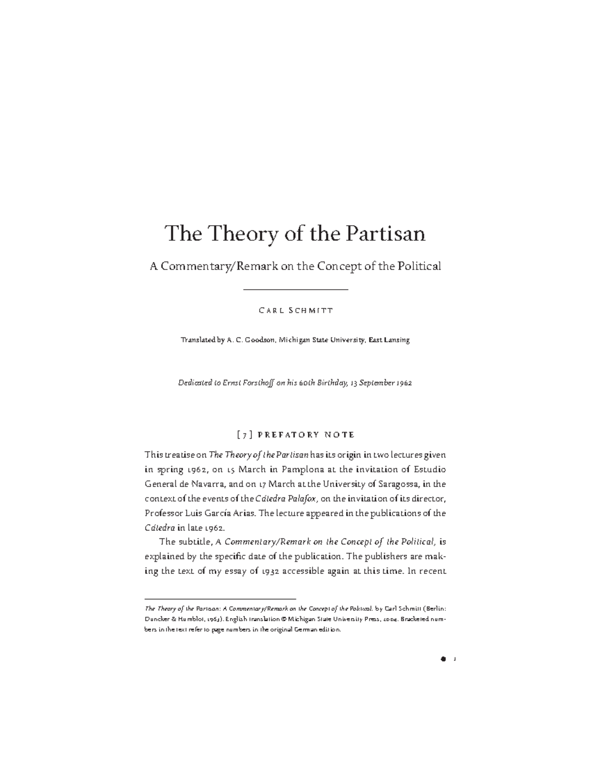 Carl schmitt theory of the partisan - 1 The Theory of the Partisan A ...