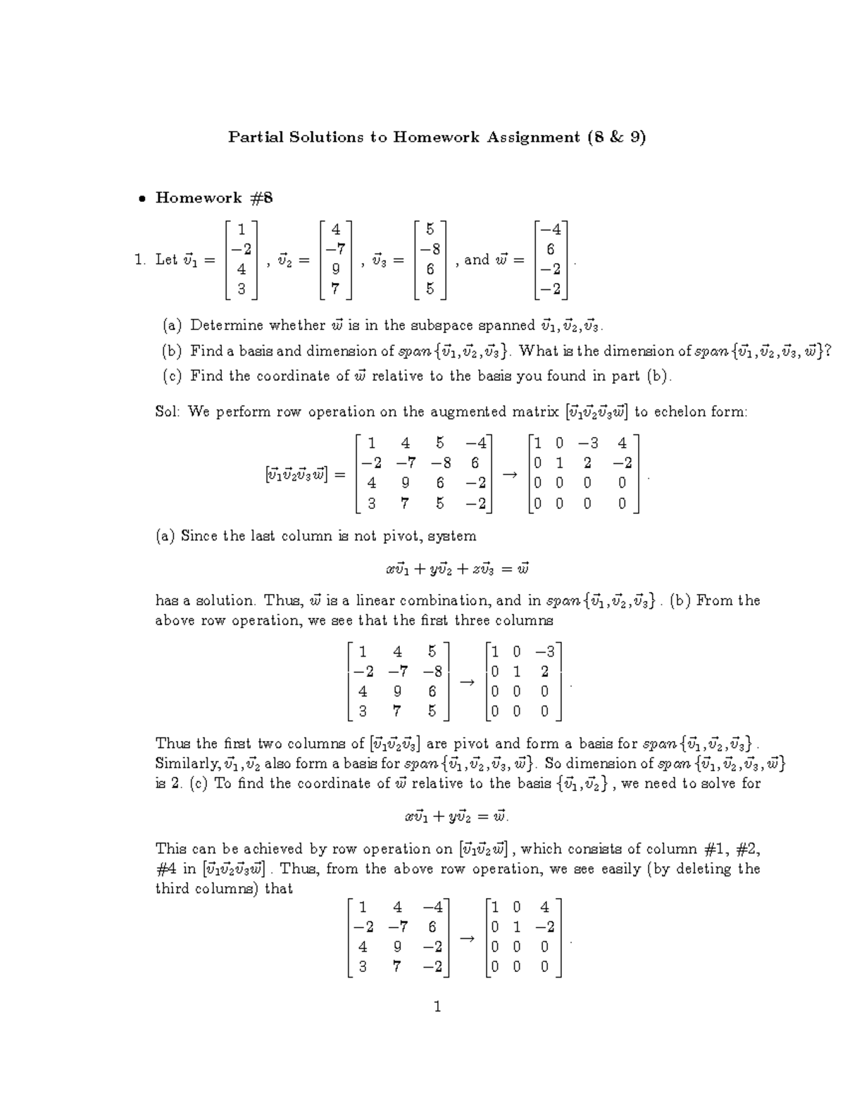 Tutorial work - 8 & 9 - Partial solutions to homework assignment (8 & 9 ...
