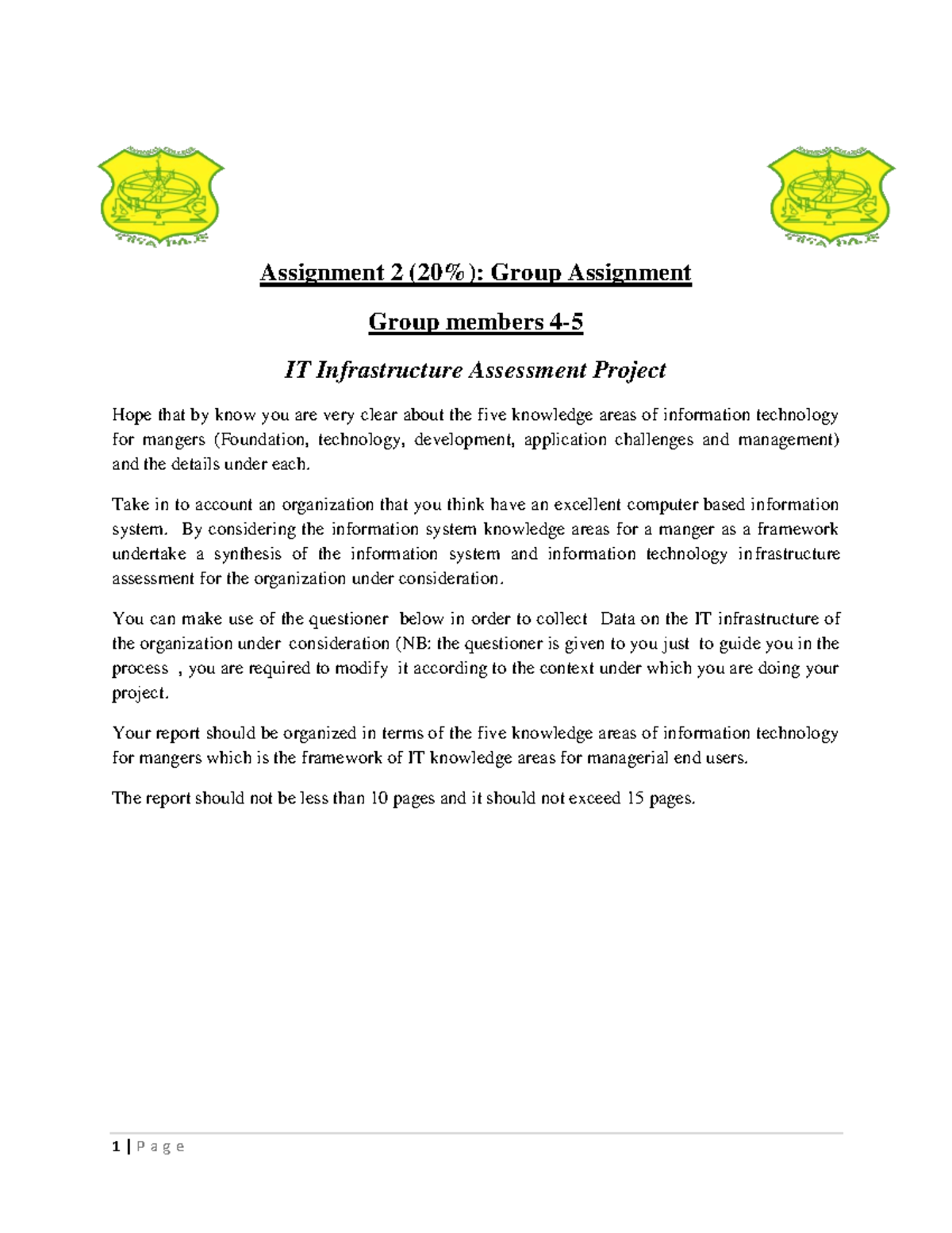 Assignment 2 Infrastracture Assesmne Assignment Assignment Worksheet For Introduction To