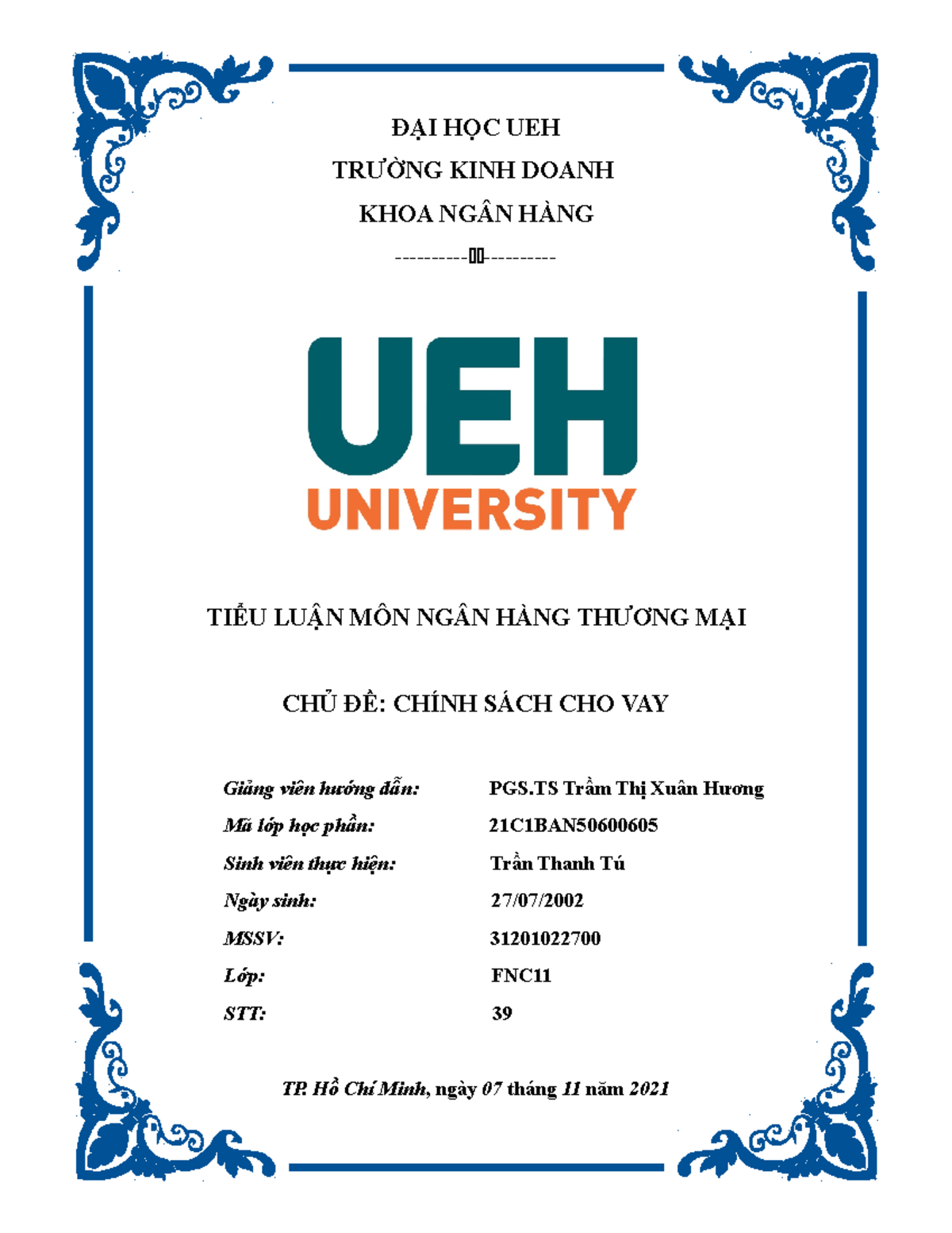 TIEU LUAN NHTM - TIEU LUAN NHTM - ĐẠI HỌC UEH TRƯỜNG KINH DOANH KHOA ...