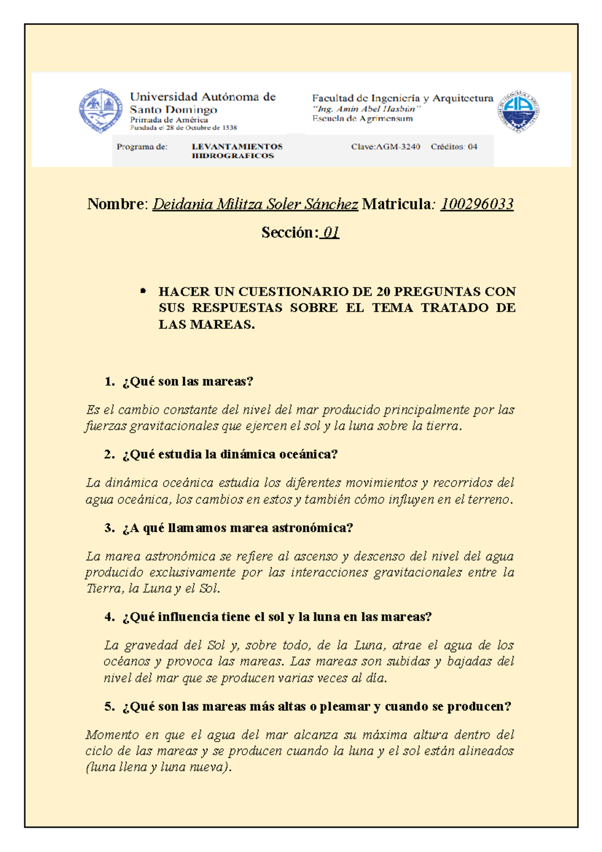 presentacion Las Mareas - Nombre: Deidania Militza Soler Sánchez ...