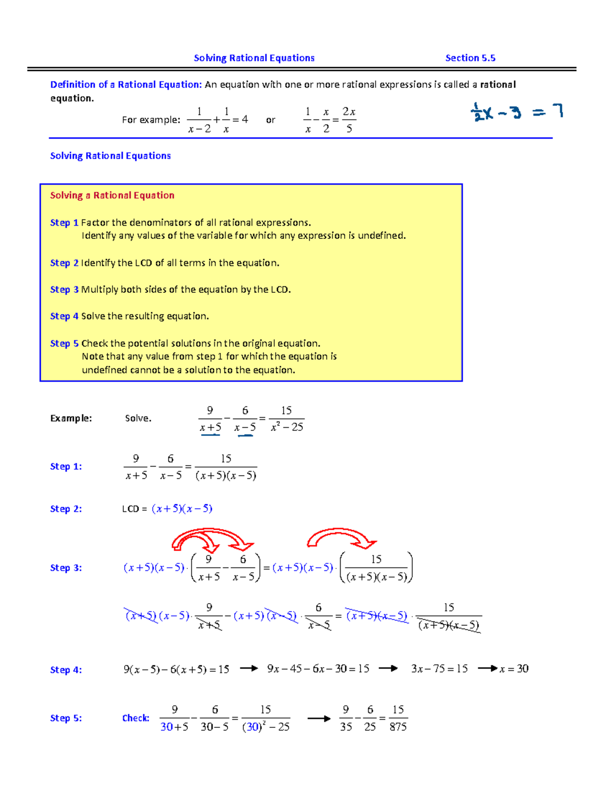 MAT 1033 6 7 2022 5 - Notes - Solving Rational Equations Section 5 ...