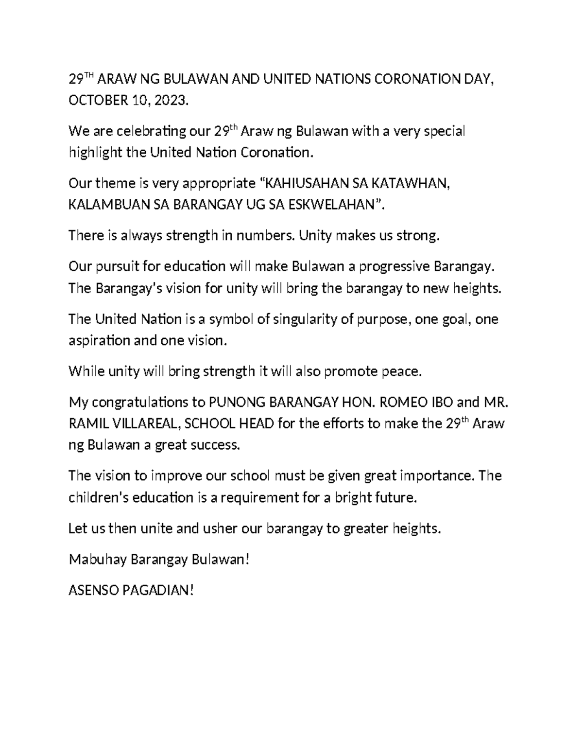 29TH ARAW NG Bulawan AND United Nations Coronation DAY - 29 TH ARAW NG ...