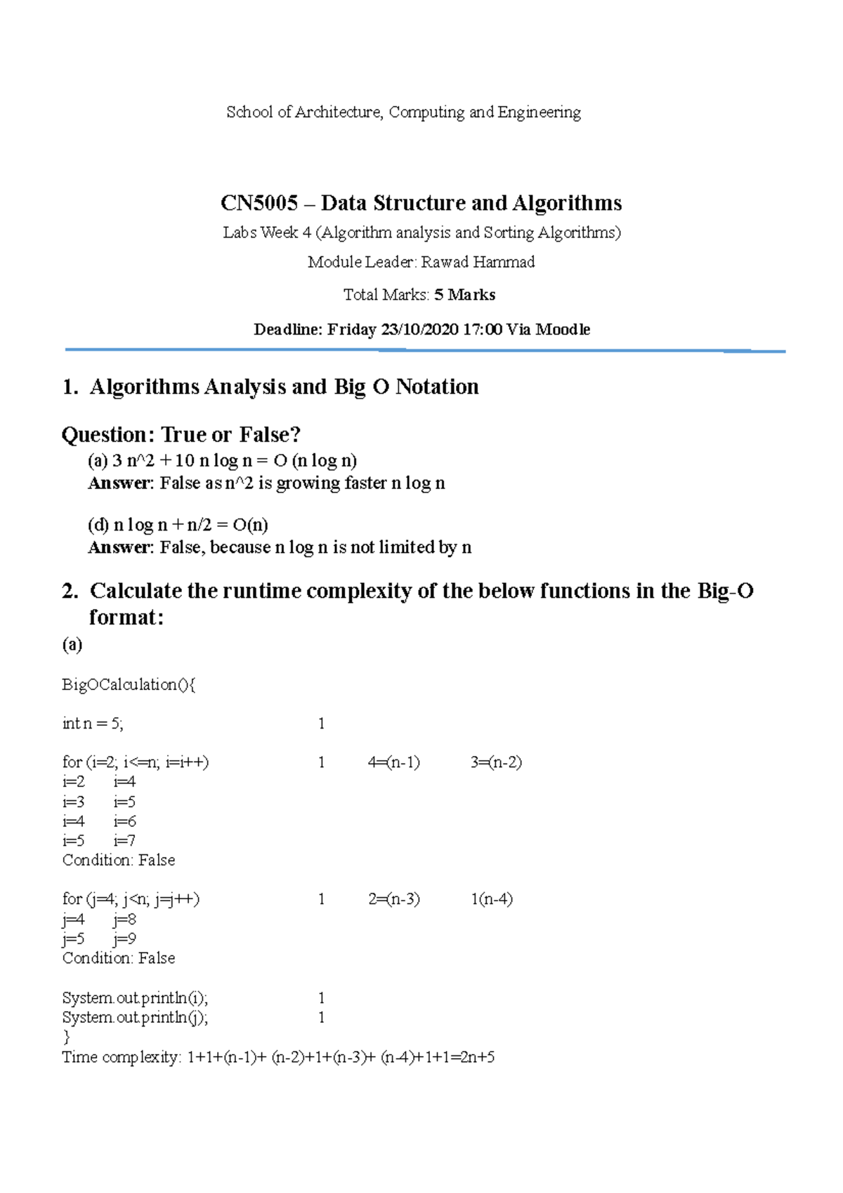 CN5005 Week 4 tutorial - School of Architecture, Computing and ...