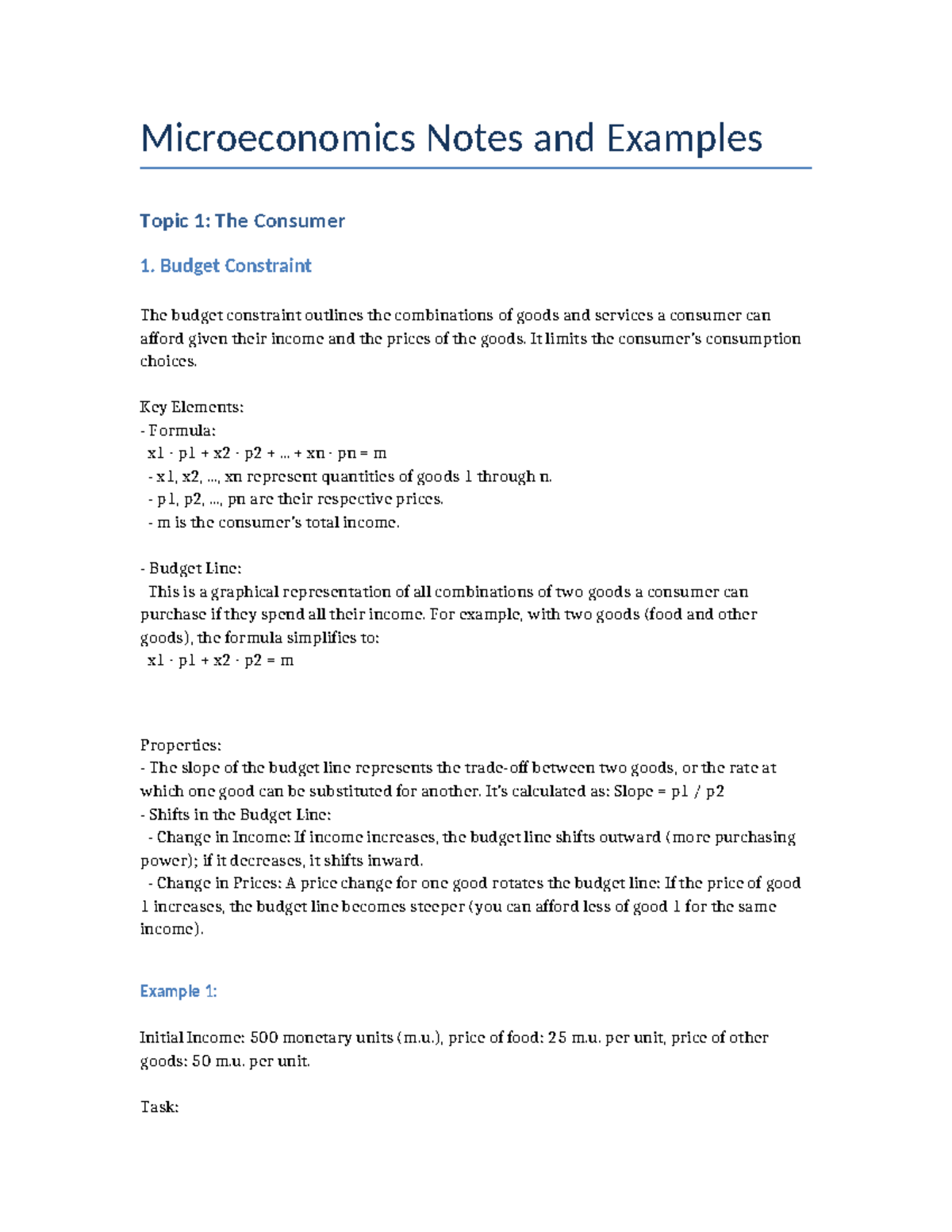 Microeconomics Notes and Examples - Budget Constraint The budget ...