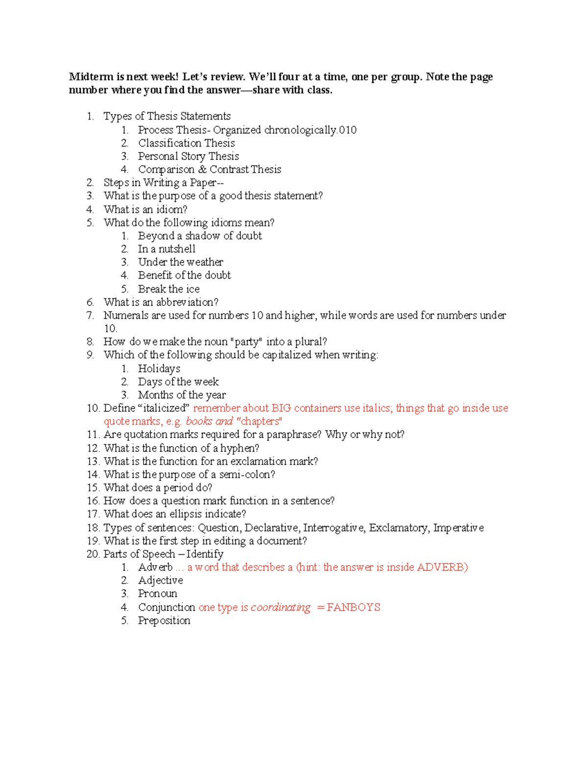 Midterm Study Sheet - Midterm is next week! Let’s review. We’ll four at ...