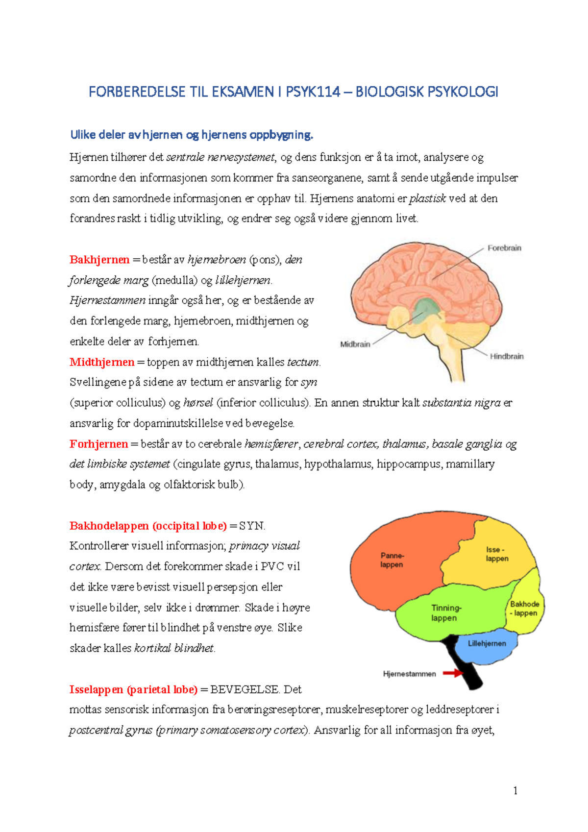 Forberedelse biopsyk psyk114 - FORBEREDELSE TIL EKSAMEN I PSYK114 3 BIOLOGISK PSYKOLOGI Ulike ...