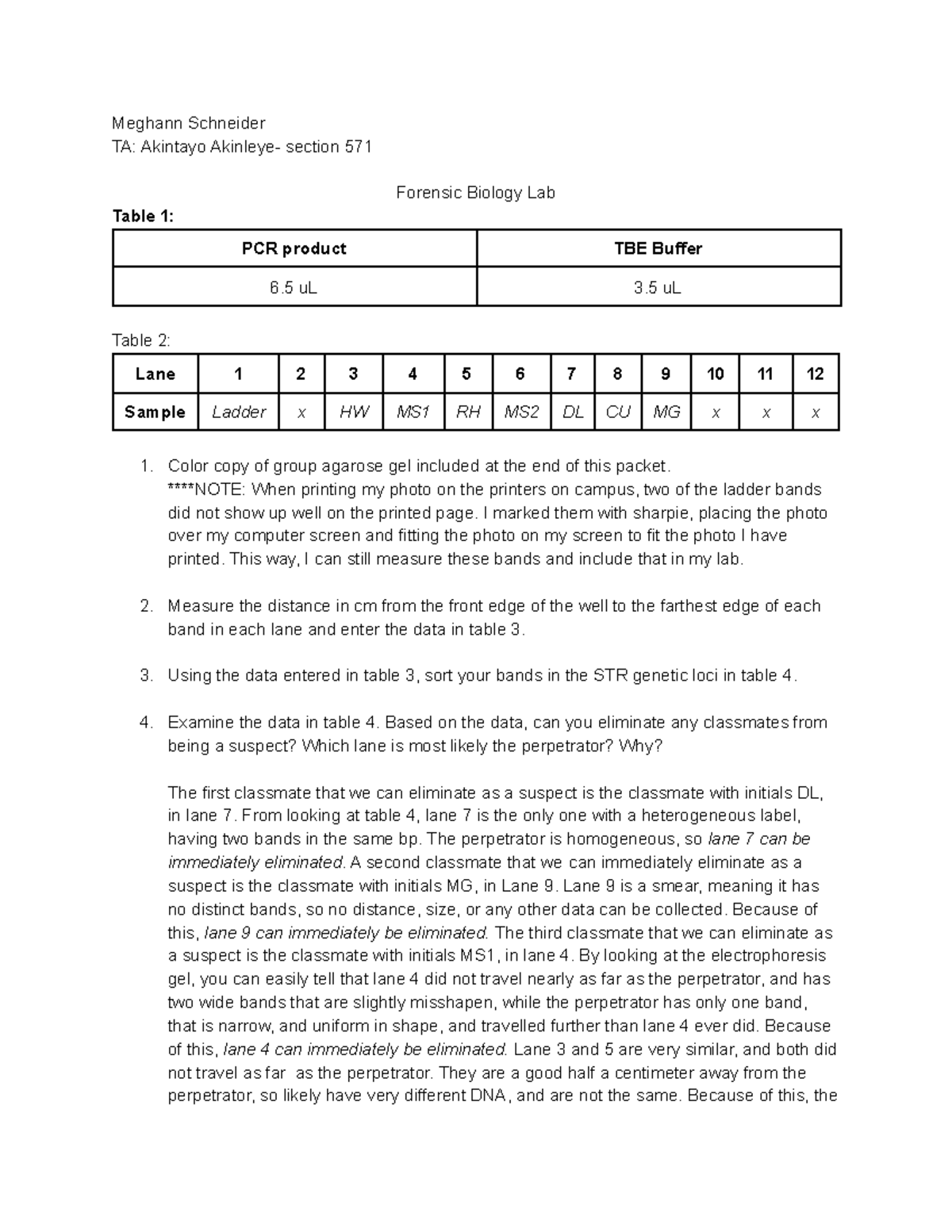 Forensic Biology Lab PCR Analysis - Studocu