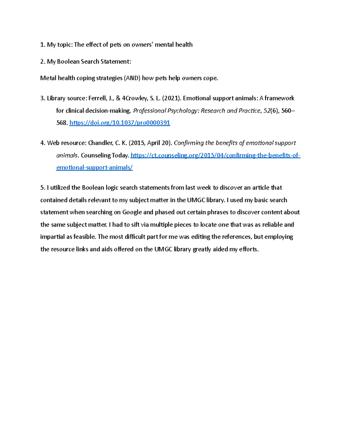 LIBS Week 2 - INTRO TO RESEARCH - My topic: The effect of pets on ...