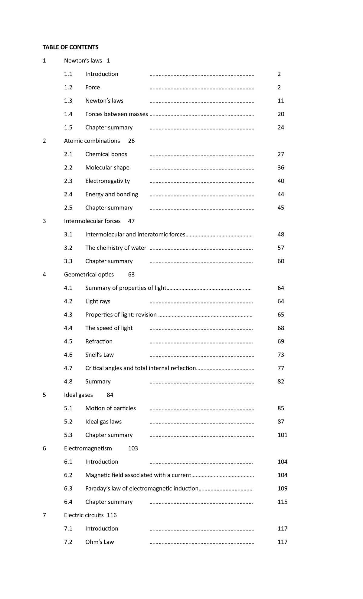Chemistry Sciences Grade 11 - TABLE OF CONTENTS 1 Newton’s laws 1 ...