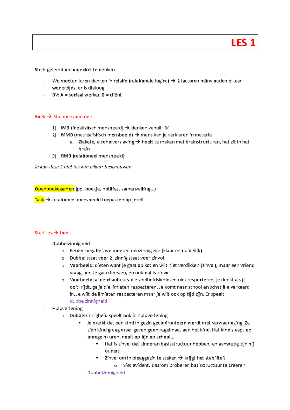 Les 1 - samenvatting van de eerste les - LES 1 Sterk geleerd om ...