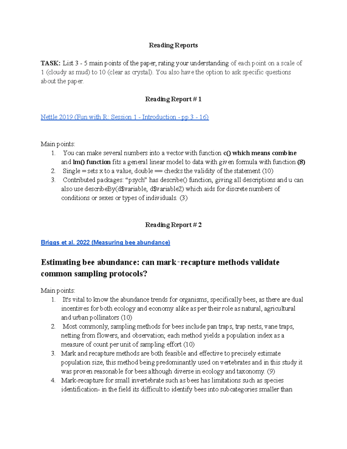 Reading Reports - previous mention - Reading Reports TASK: List 3 - 5 ...