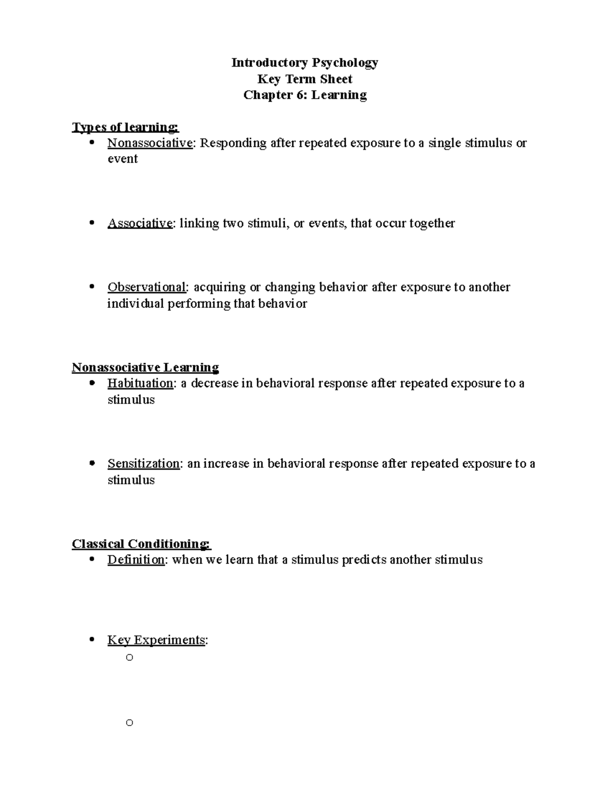 Key Term Sheet Ch 6 - Introductory Psychology Key Term Sheet Chapter 6 ...