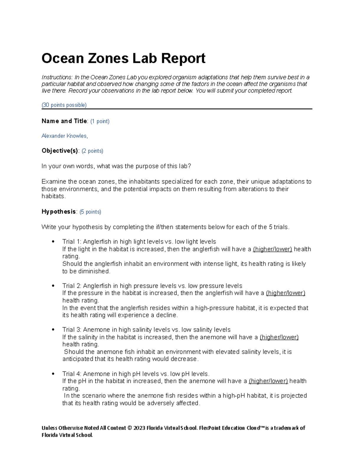 Marine science 2 - hi I don't know - Ocean Zones Lab Report ...
