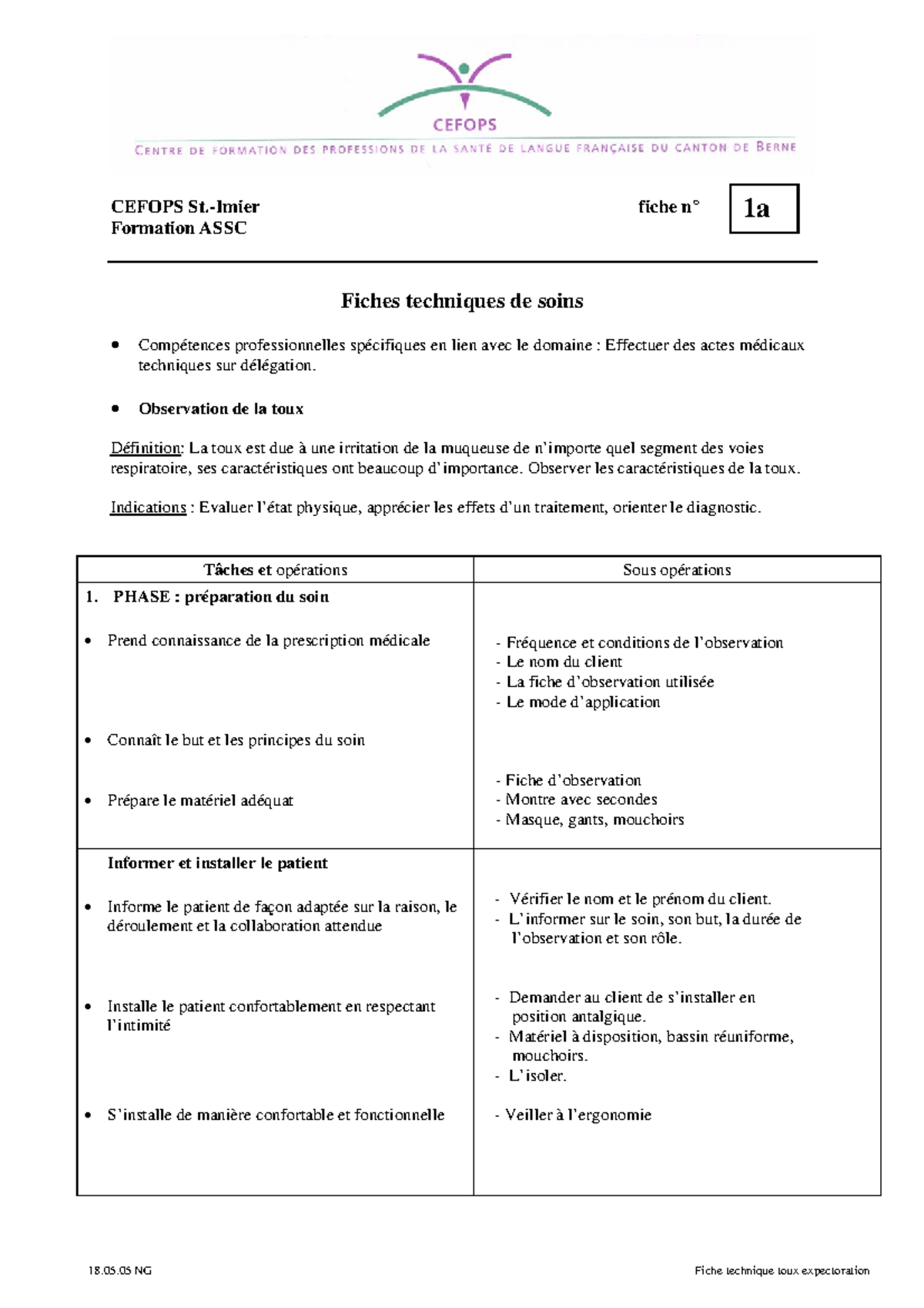 Fiches techniques de soinsf - 18.05 NG Fiche technique toux expectoration CEFOPS St.-Imier fiche ...
