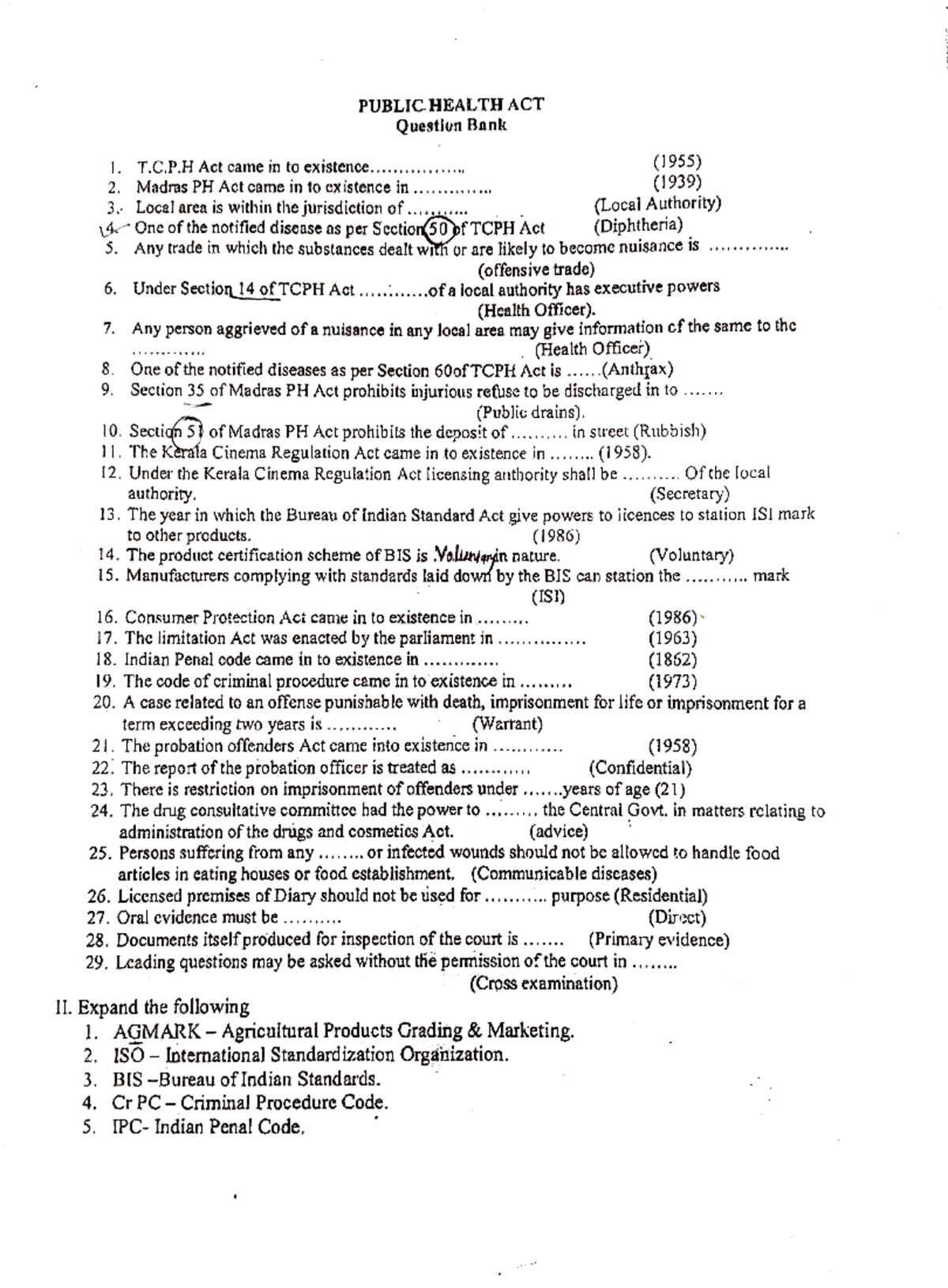 Question Bank 1. T.c.p.h Act - PUBLIC HEALTH ACT Question Ronk I. T.C.P ...