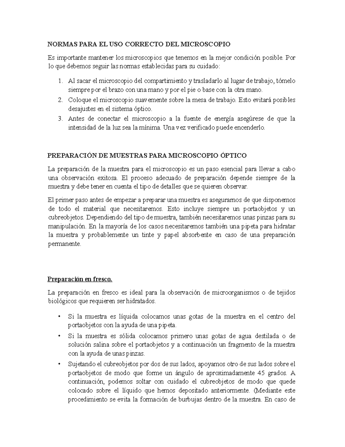 Microscopio parte 3 - NORMAS PARA EL USO CORRECTO DEL MICROSCOPIO Es ...