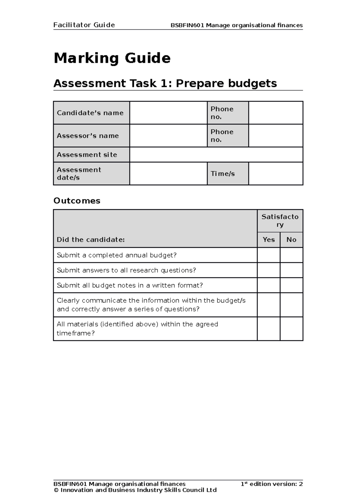 Assessment Task 1 Marking Guide - Marking Guide Assessment Task 1 ...