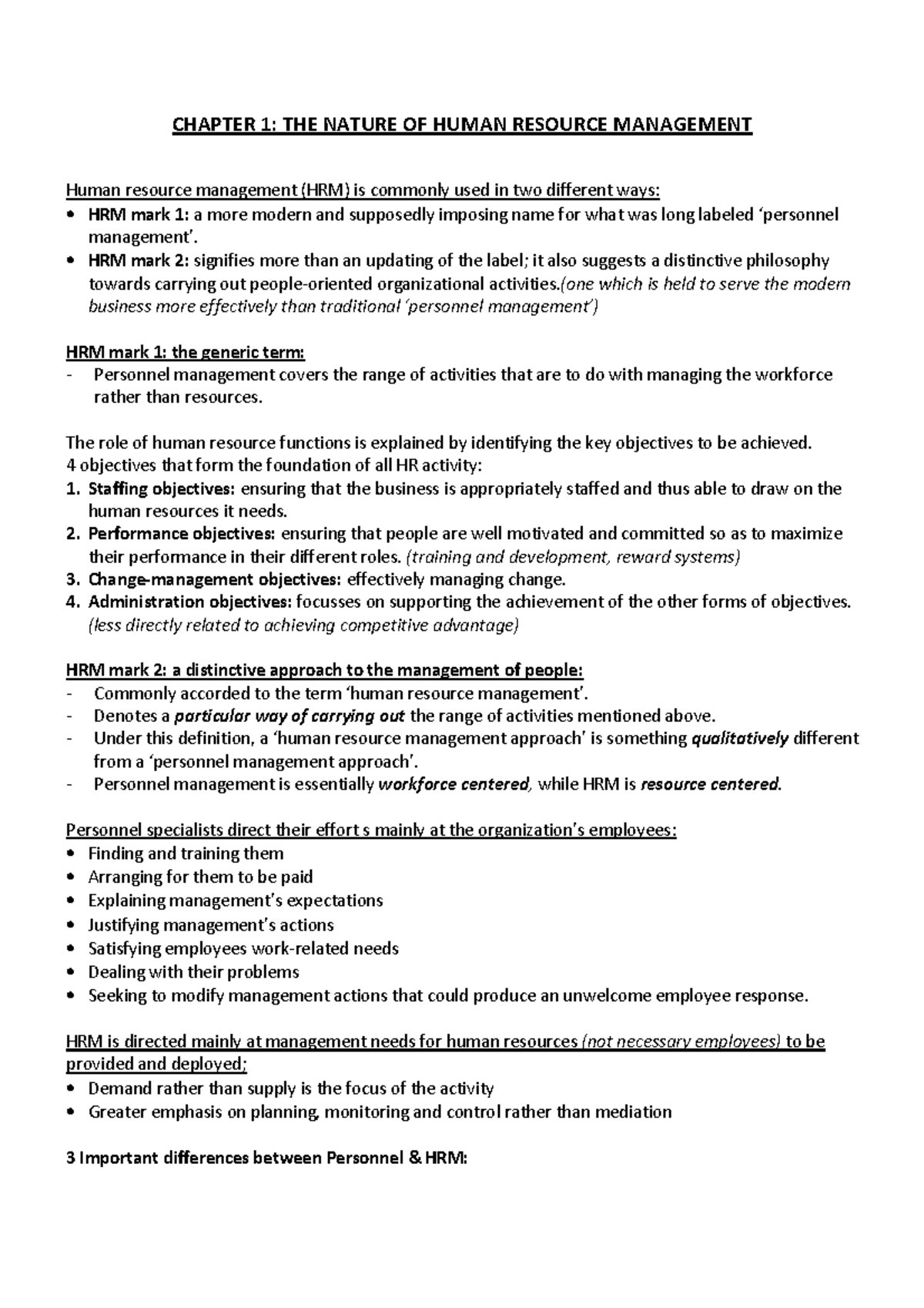 Summary Human resource management - CHAPTER 1: THE NATURE OF HUMAN ...