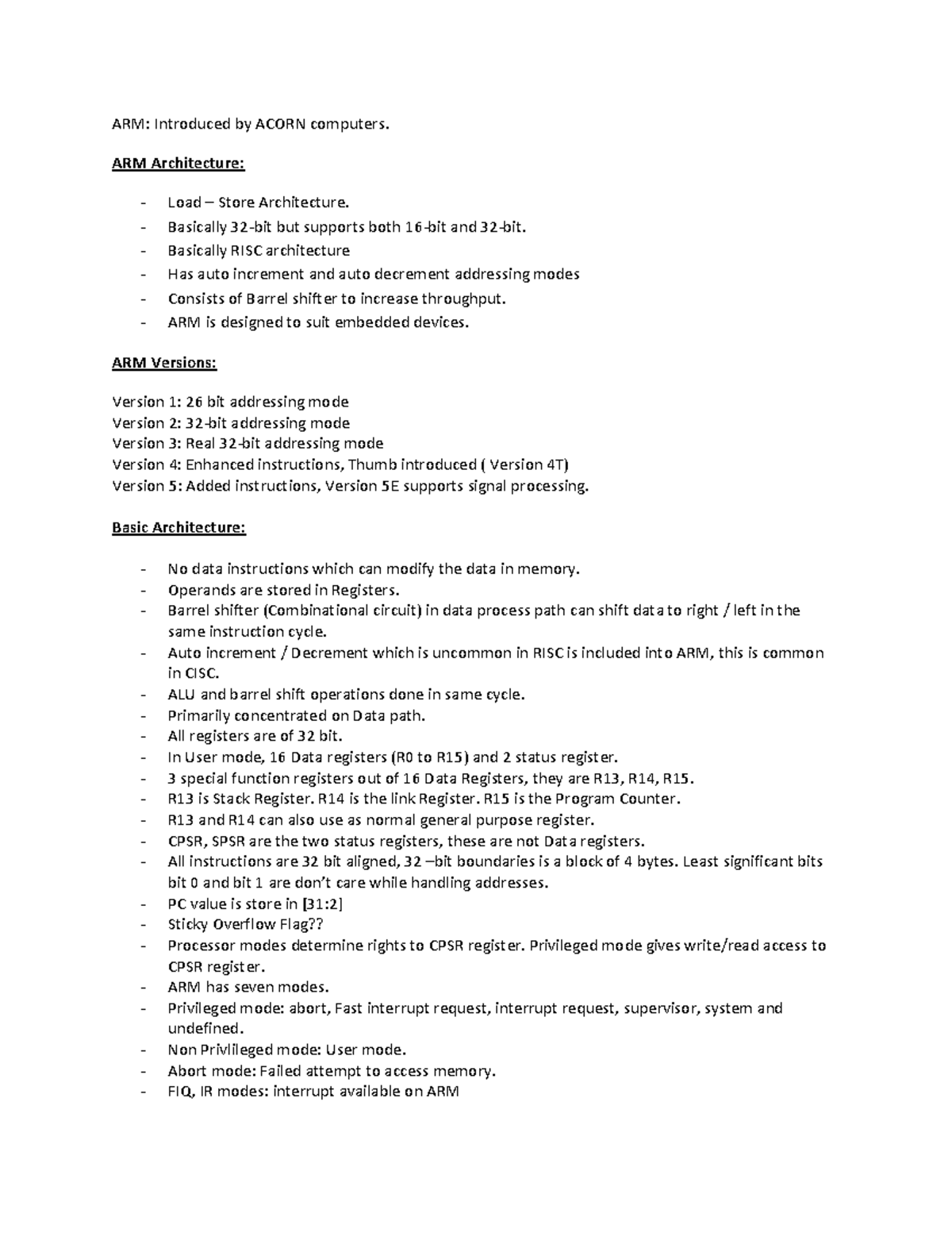 ARM Notes unit 2 - ARM: Introduced by ACORN computers. ARM Architecture ...