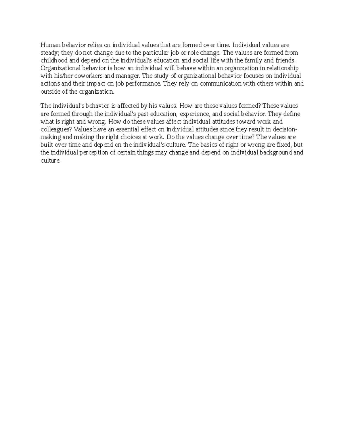 Week 2 Discussion How Are Values Formed Human Behavior Relies On