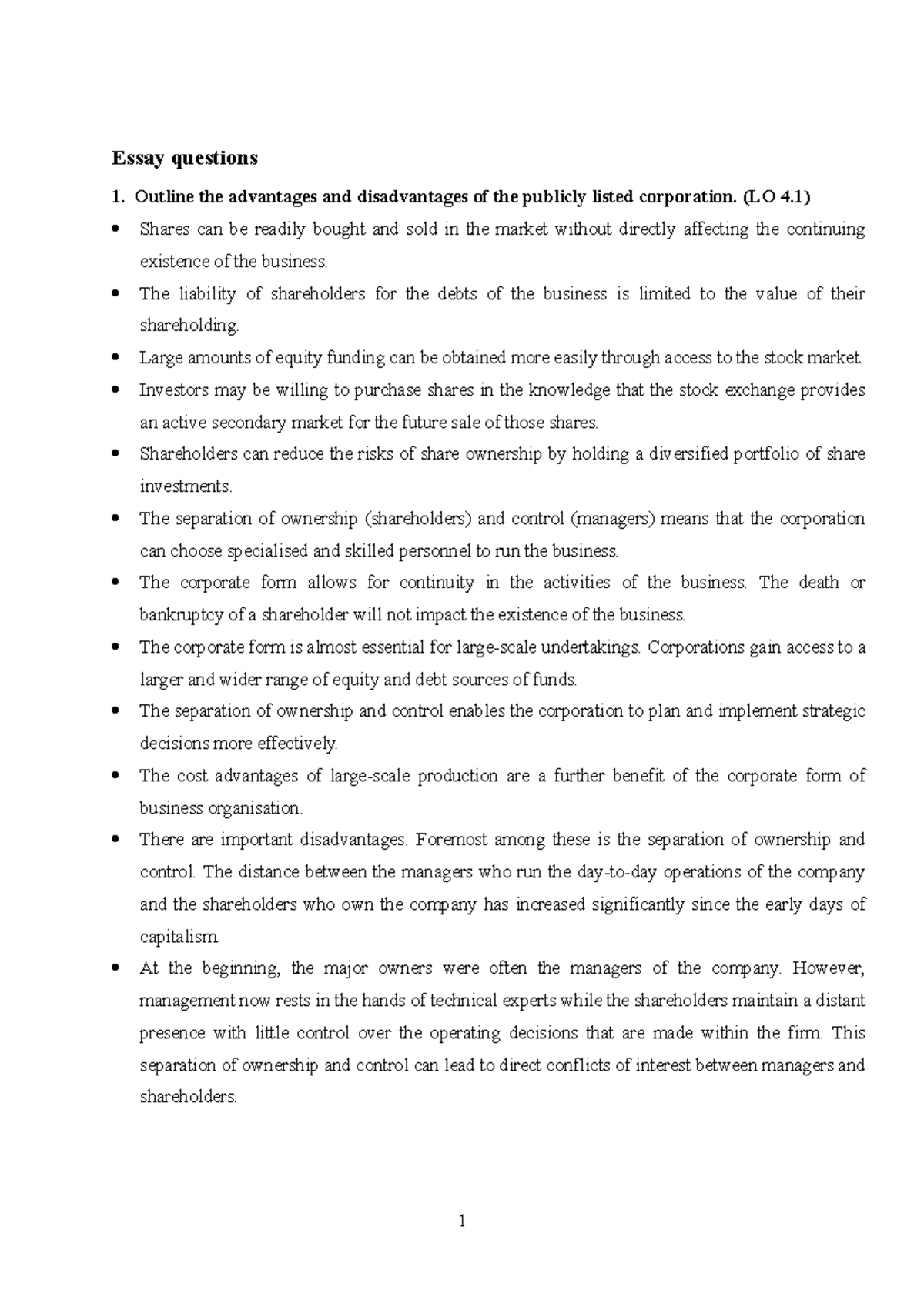 Week 6 - Answers to selected questions - Essay questions 1. Outline the ...