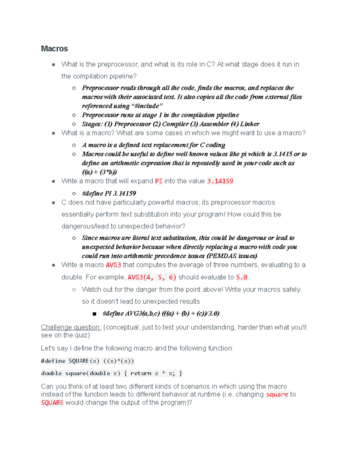 Quiz 4 Topic List 2021-2022 - Macros What is the preprocessor, and what ...