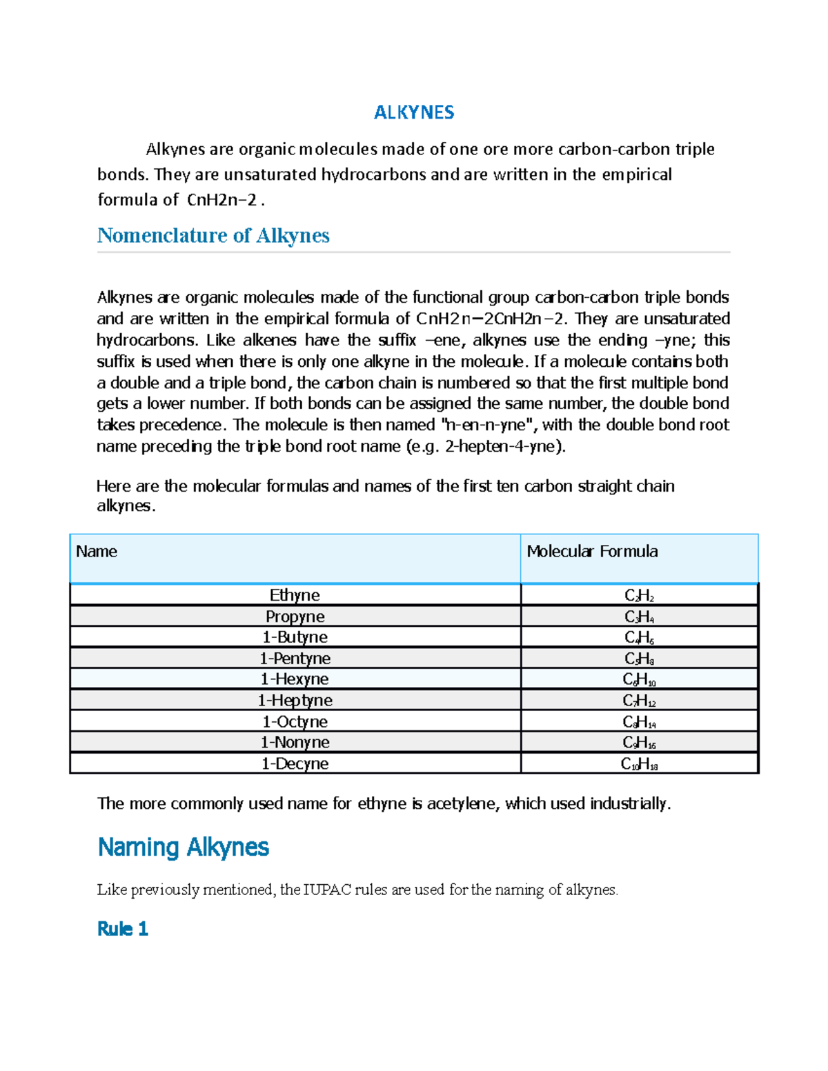 Alkynes-15 - MedTech activity school, lecture notes dr. Marcelo ...