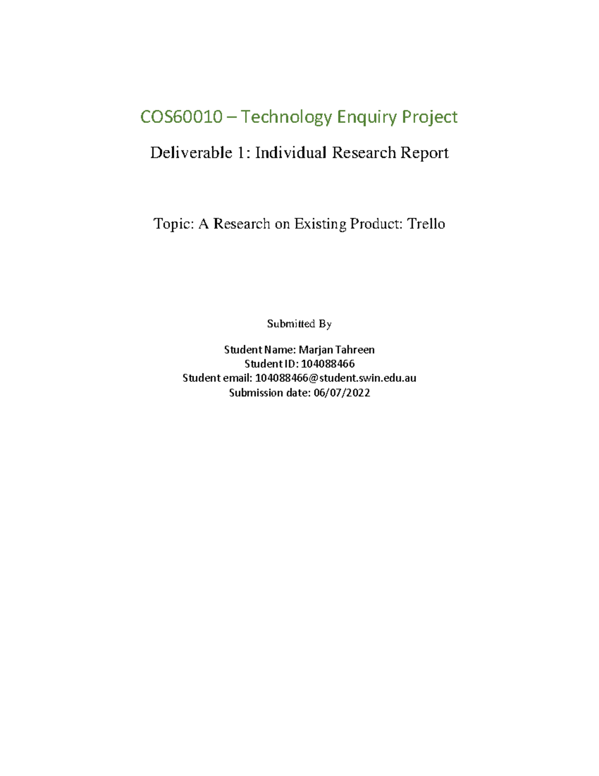 Deliverable 1 Sample - COS60010 – Technology Enquiry Project ...