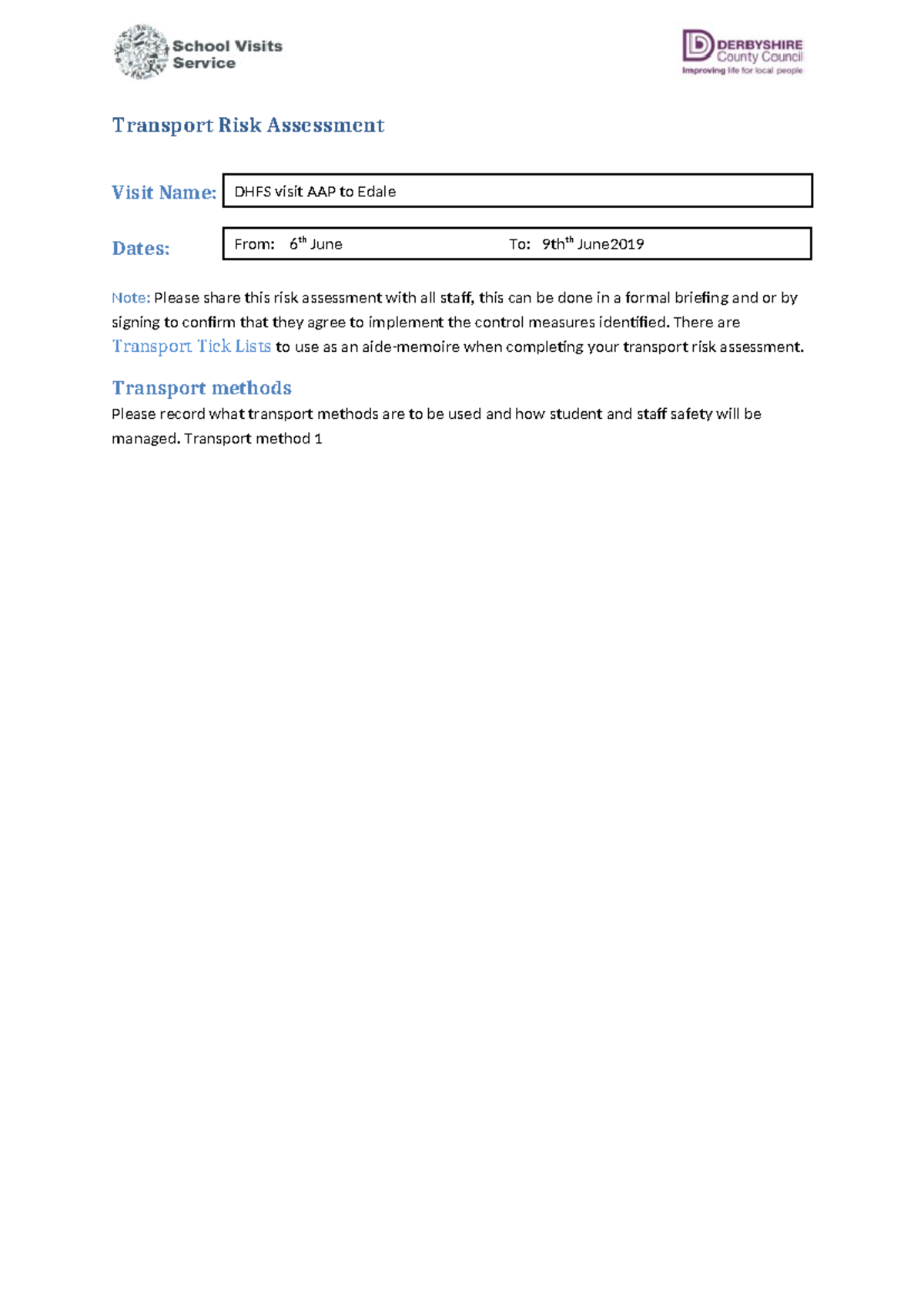 Transport risk assessment 06062019 - Transport Risk Assessment Visit ...