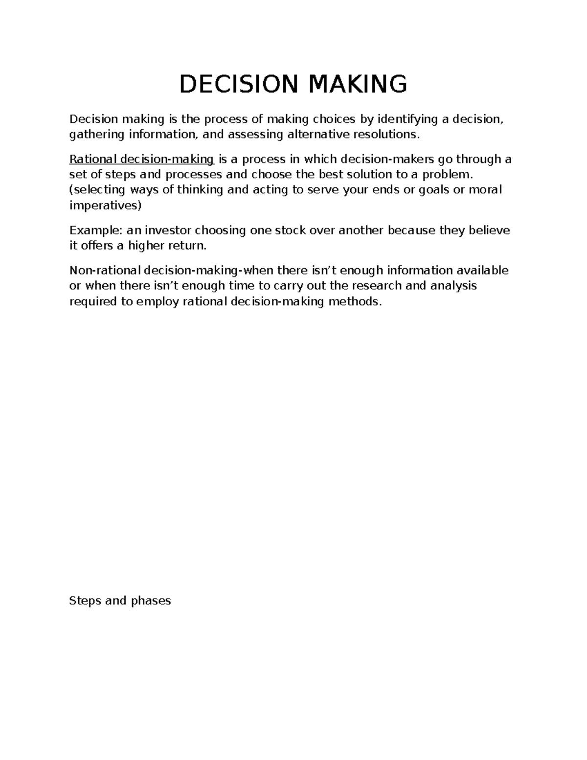 Decision making - definition, process, phases - DECISION MAKING ...