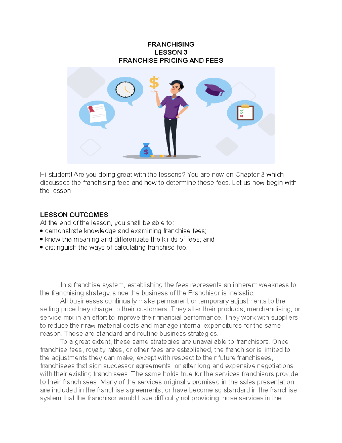 F Chapter 3 - For teacher use - FRANCHISING LESSON 3 FRANCHISE PRICING ...
