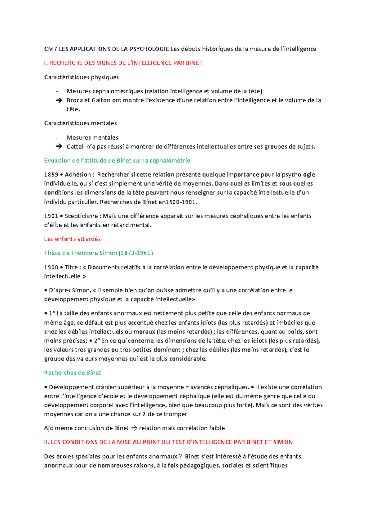 Histoire de la psychologie CM 7 - CM7 LES APPLICATIONS DE LA ...