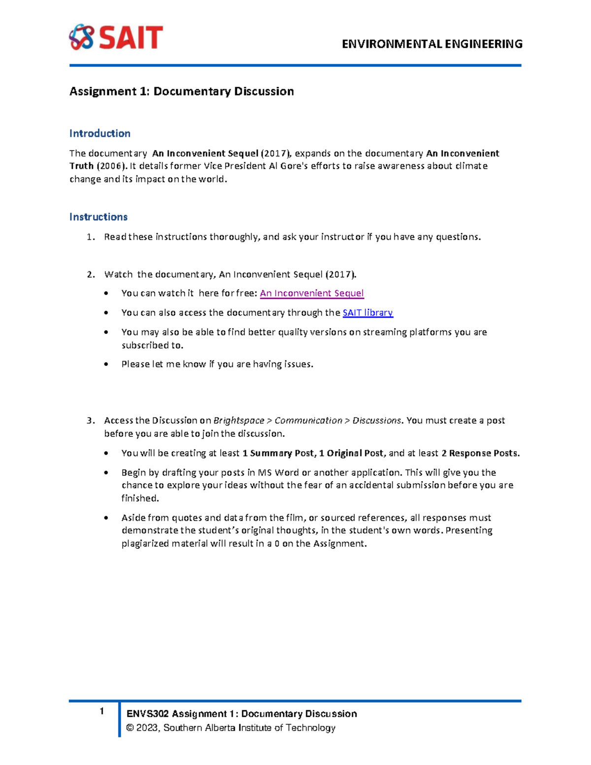 ENVS302 Assignment 1 Documentary Discussion - ENVIRONMENTAL ENGINEERING ...