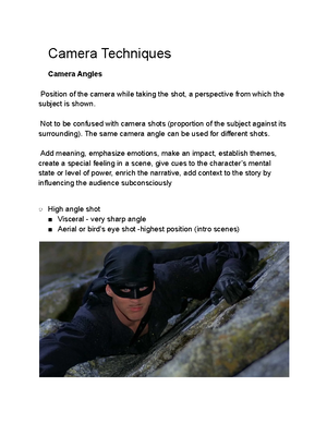 Camera Techniques 3 - Camera Techniques Camera Movement The change of ...