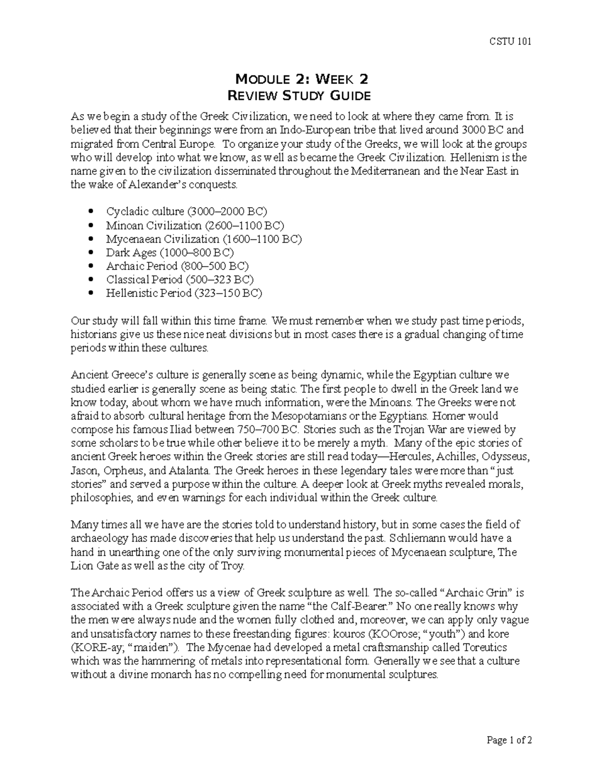Module 2 Week 2 Review Study Guide - CSTU 101 MODULE 2: WEEK 2 REVIEW STUDY GUIDE As we begin a ...