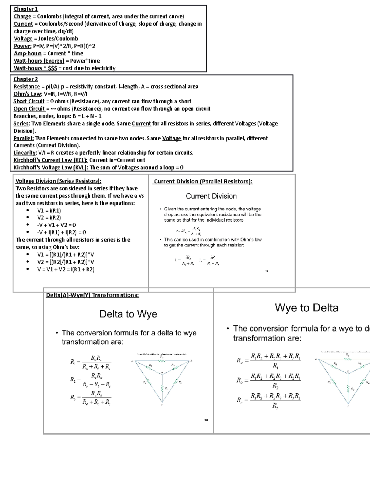 Circuit Analysis Study Guide Cheat-sheet - Delta(Δ)-Wye(Y ...