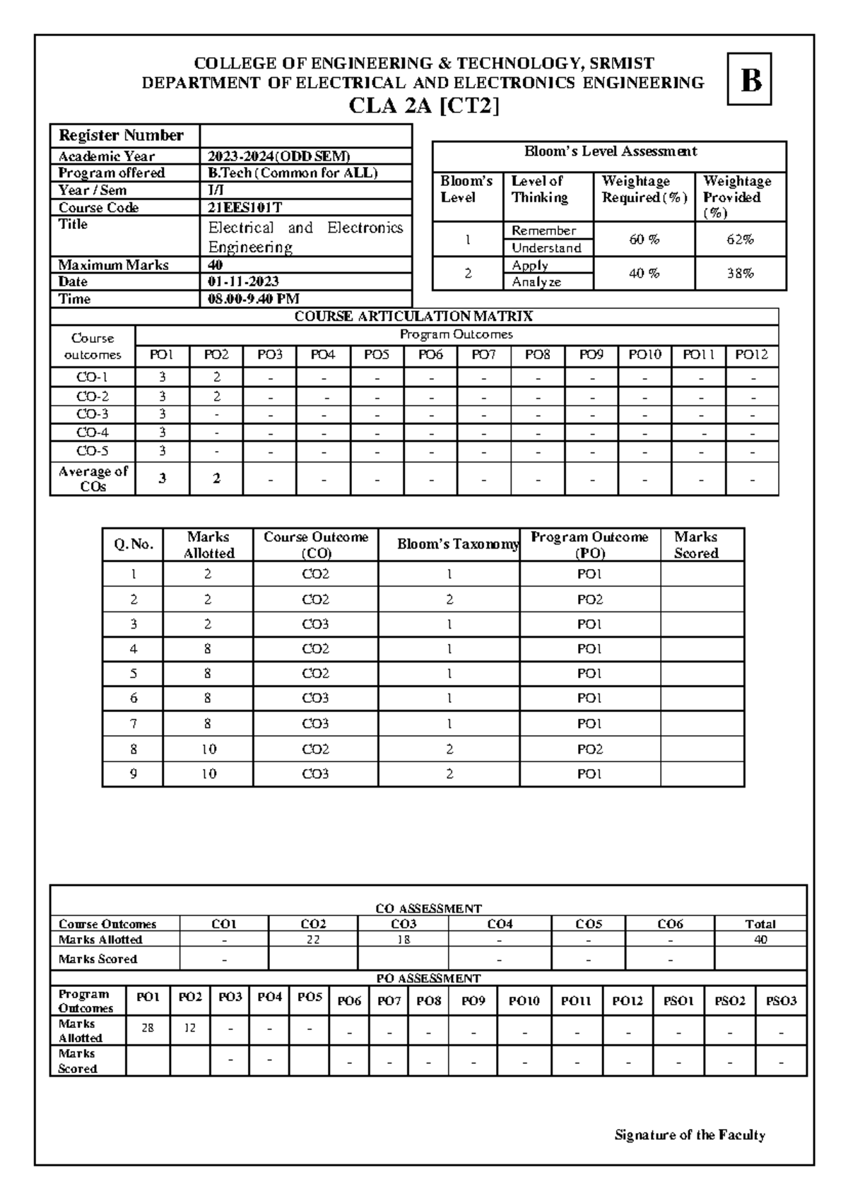 21EES101T- CT2- Batch 1 - Set B - COLLEGE OF ENGINEERING & TECHNOLOGY ...