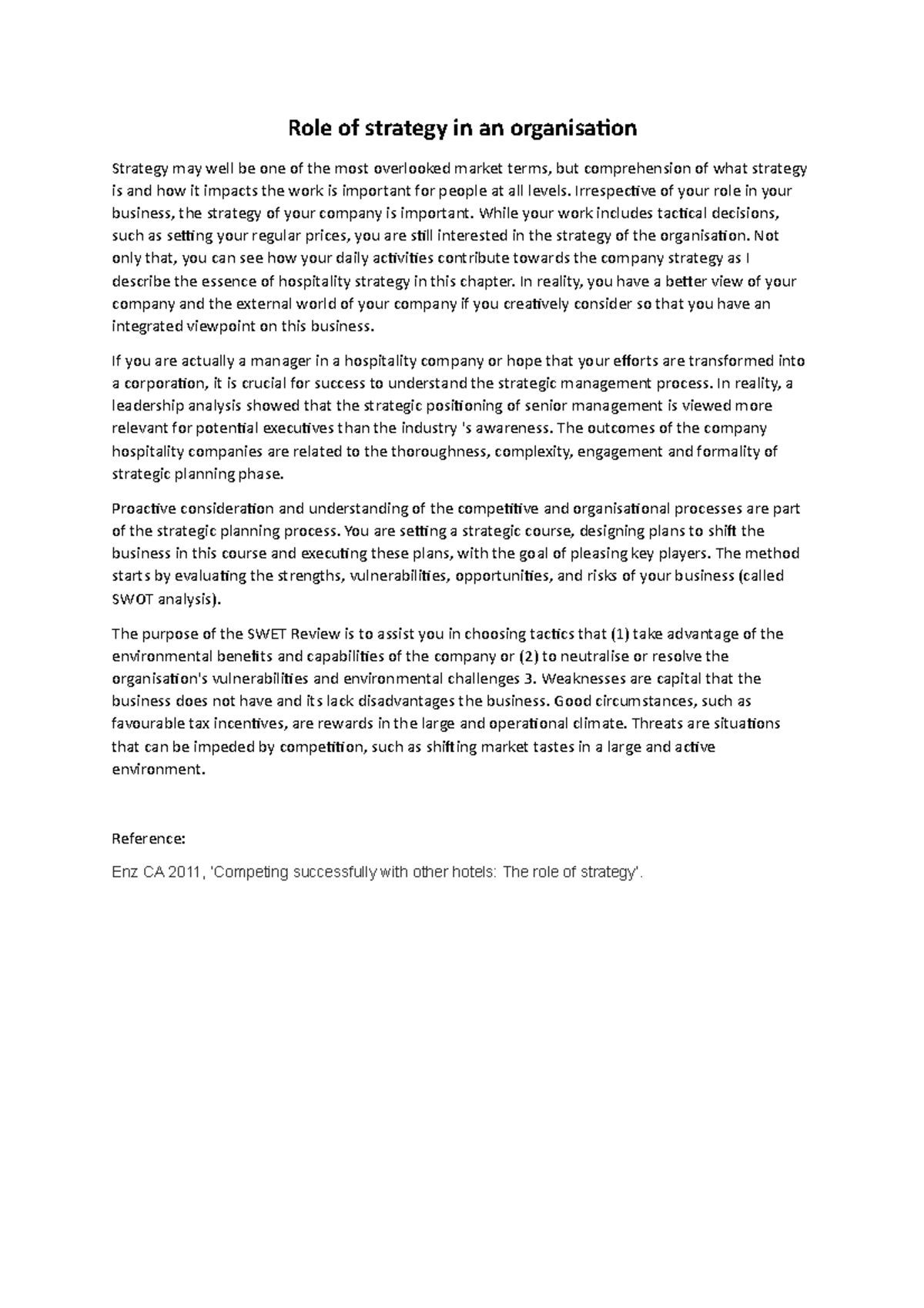 Role of strategy in an organisation - Role of strategy in an ...