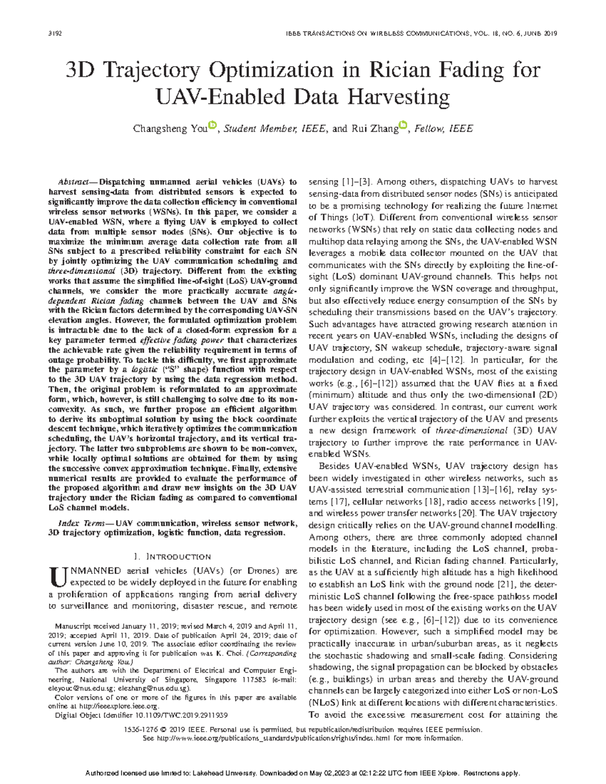 3D Trajectory Optimization in Rician Fading for UAV-Enabled Data ...