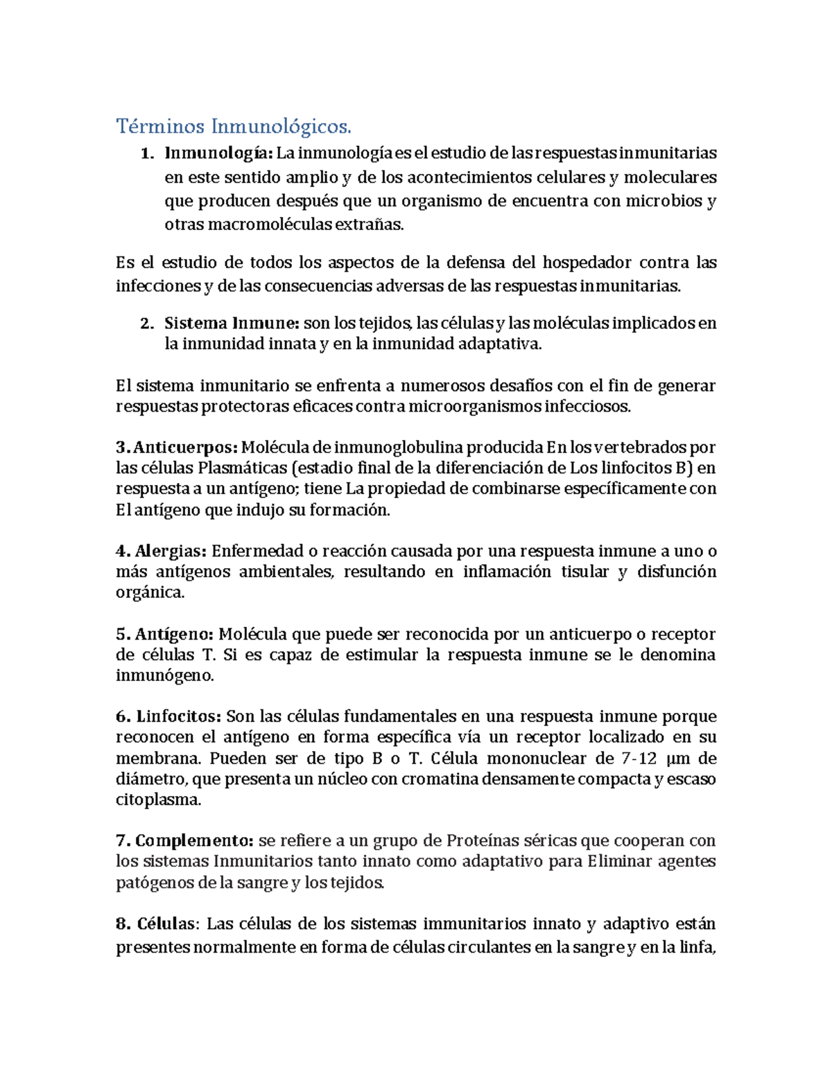 Glosario de Terminos - Términos Inmunológicos. Inmunología: La ...
